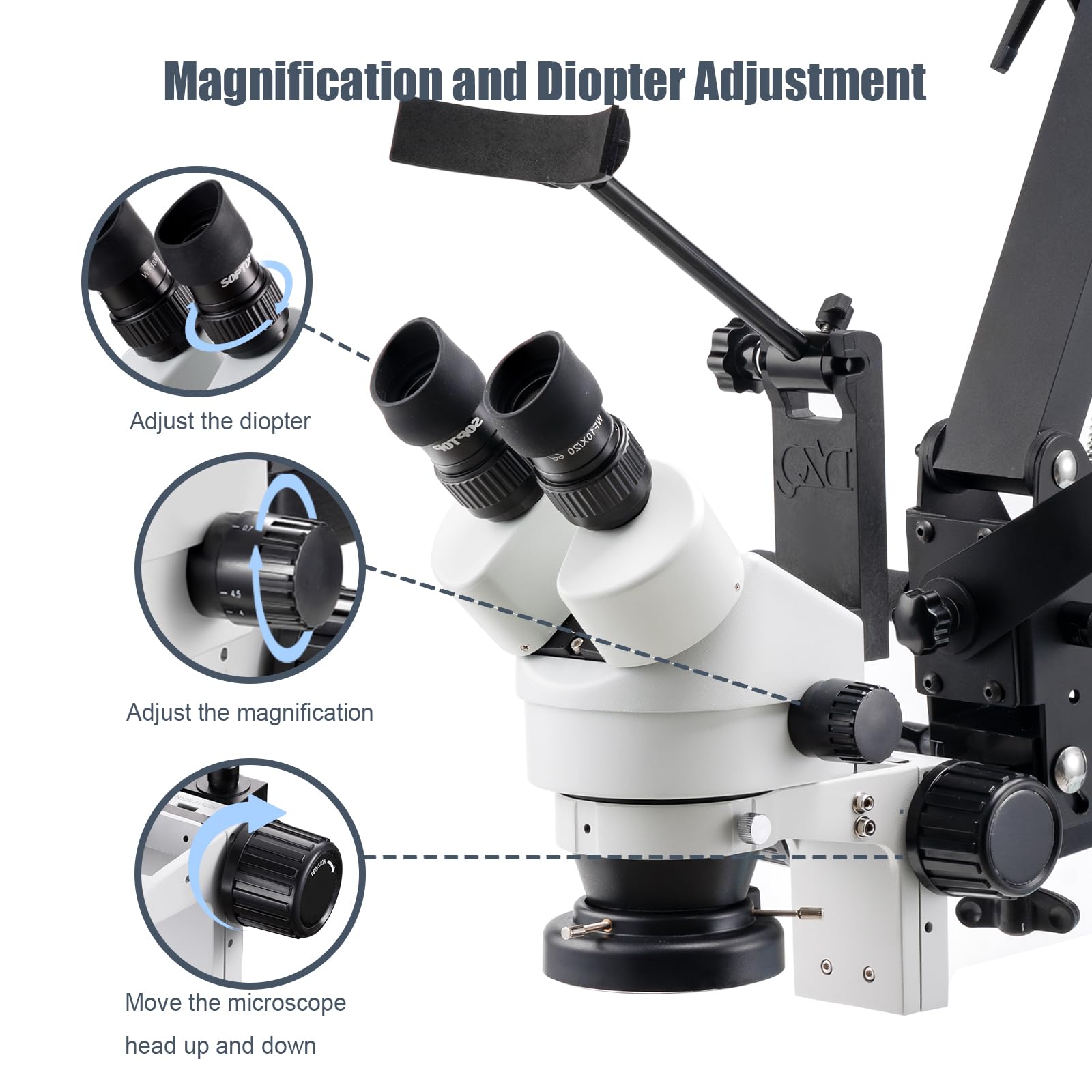 DZQ Micro Inlaid Mirror 7X-45X Multi-Directional Microscope Set Working Distance 3.7-11.8 inch Micro-Setting Microscope Spring Bracket with Ring Light(Upgraded Version)
