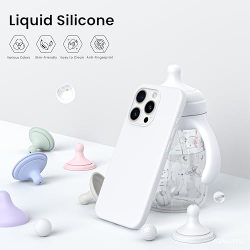 ORNARTO Compatible with iPhone 15 Pro Case 6.1", Liquid Silicone 3 Layers Full Covered Soft Gel Rubber Cover, Shockproof Protective Slim Phone Case with Anti-Scratch Microfiber Lining-White
