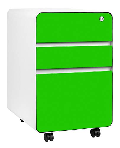 Laura Davidson Furniture Stockpile Flat 3 Drawer File Cabinet with Lock - Under Office Desk Metal Filing Cabinet, Legal/Letter File Folders, Wheels and Stationary Feet, Pre-Assembled, Green