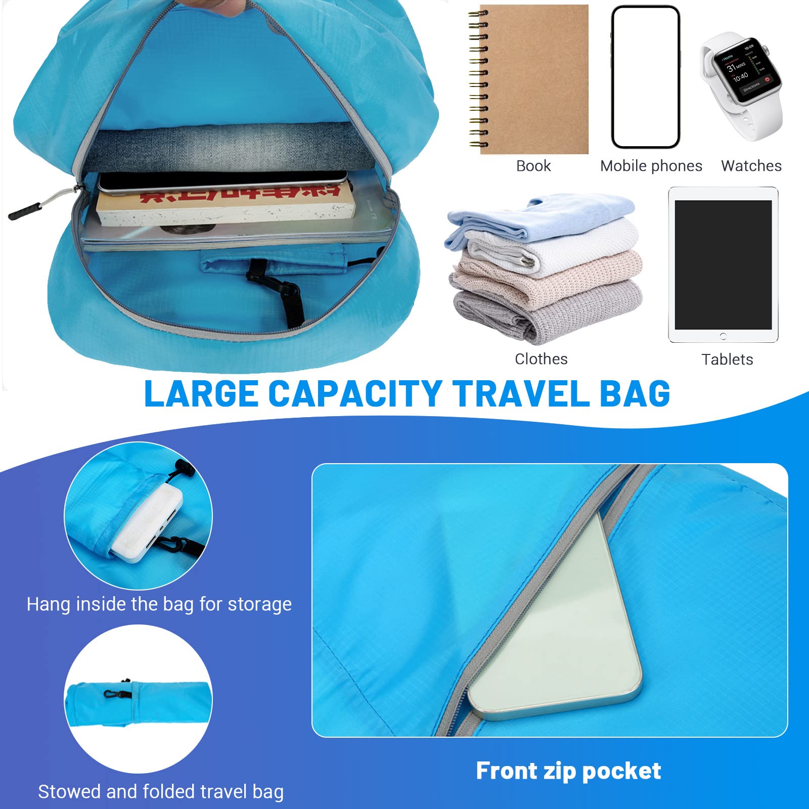 BELEFU 2Pcs Small Packable Backpack Foldable, Lightweight Hiking Camping Travel Backpack for Men Women, Ultralight Portable Day Pack (Color 1)