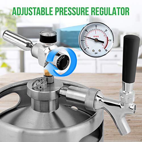 NutriChef Pressurized Growler Tap System, 128oz Double-Walled Stainless Steel Mini Keg Dispenser Portable Kegerator Kit, Co2 Pressure Regulator Keeps Carbonation for Craft Beer, Draft and Homebrew