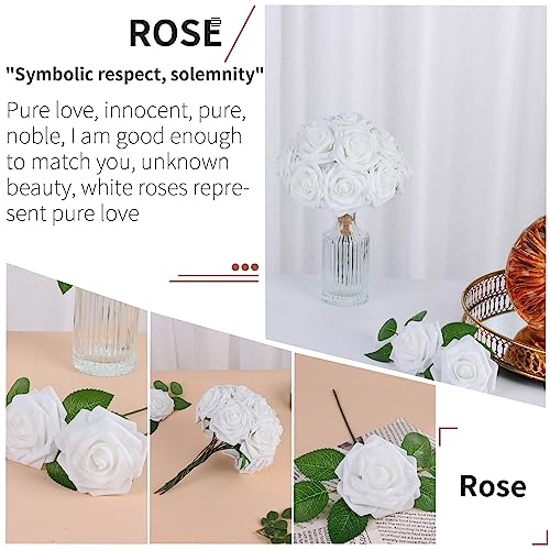G-Lanthy Artificial Flowers, White Roses 30 Pcs Real Looking Fake Roses Artificial Foam Roses Decoration DIY for Wedding,Arrangements Party Home Decorations