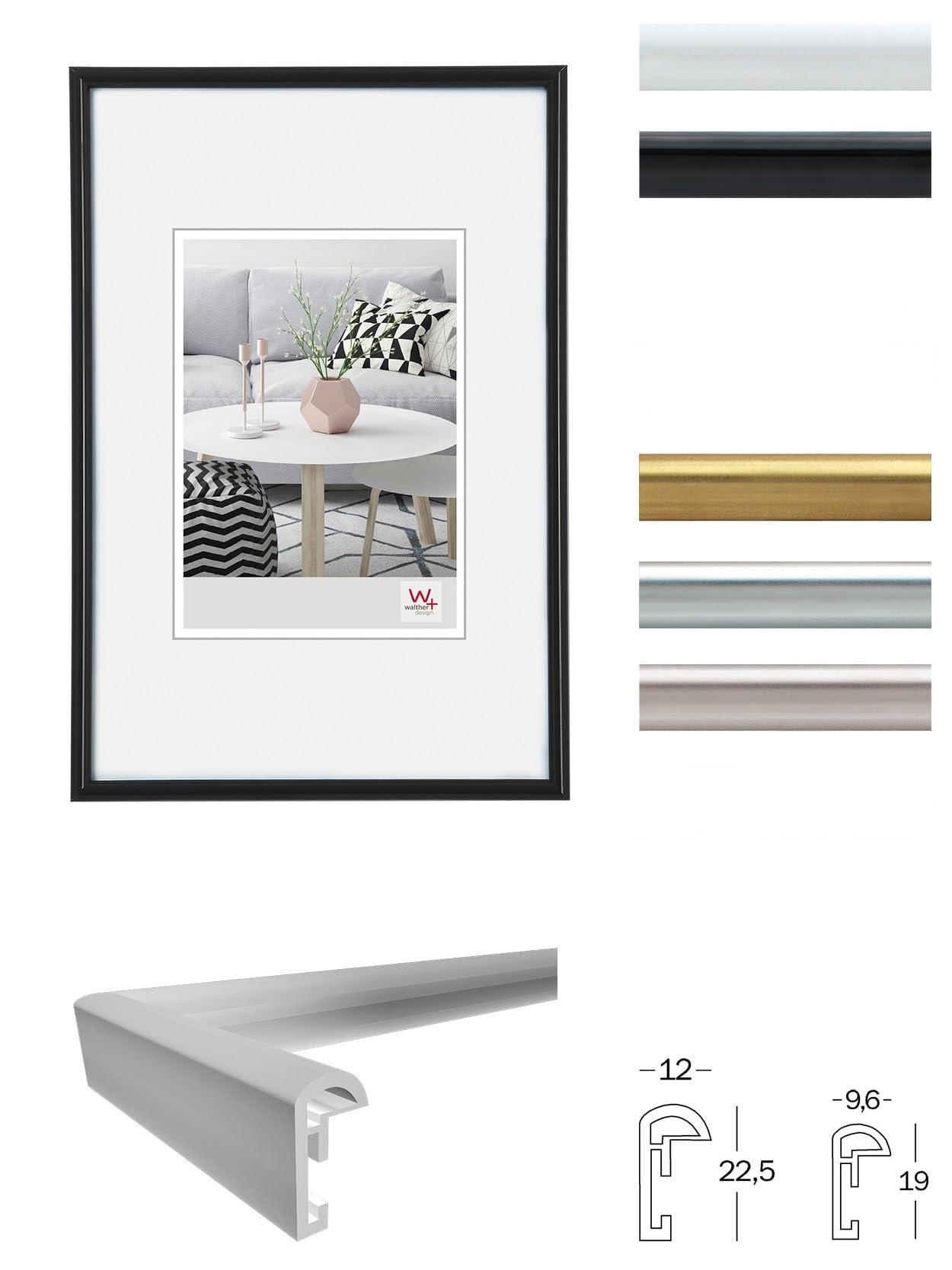 Walther Design KW070H Galeria Picture Frame, 19.75 x 27.50 inch (50 x 70 cm), White