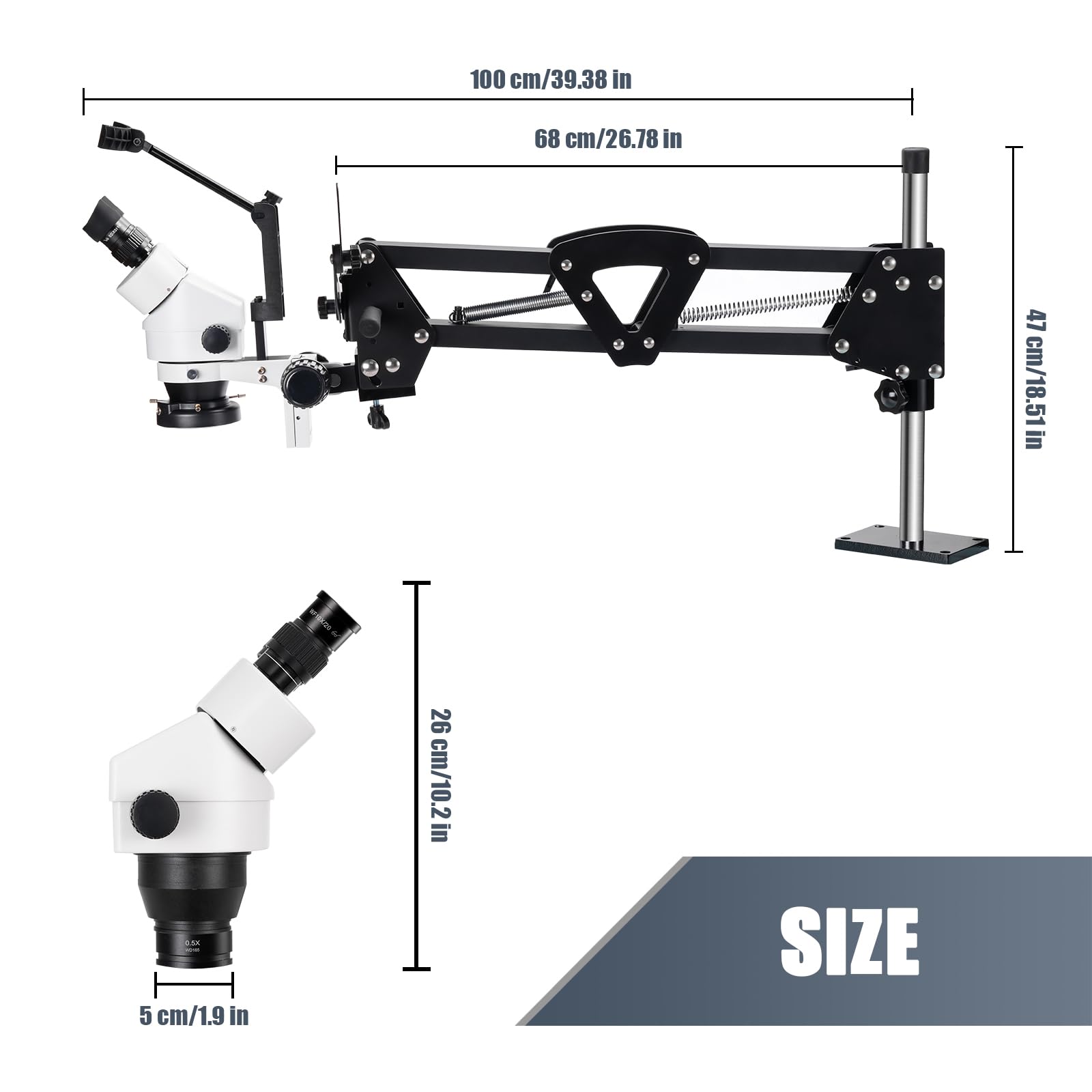 DZQ Micro Inlaid Mirror 7X-45X Multi-Directional Microscope Set Working Distance 3.7-11.8 inch Micro-Setting Microscope Spring Bracket with Ring Light(Upgraded Version)