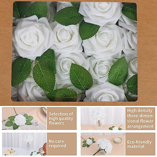 G-Lanthy Artificial Flowers, White Roses 30 Pcs Real Looking Fake Roses Artificial Foam Roses Decoration DIY for Wedding,Arrangements Party Home Decorations
