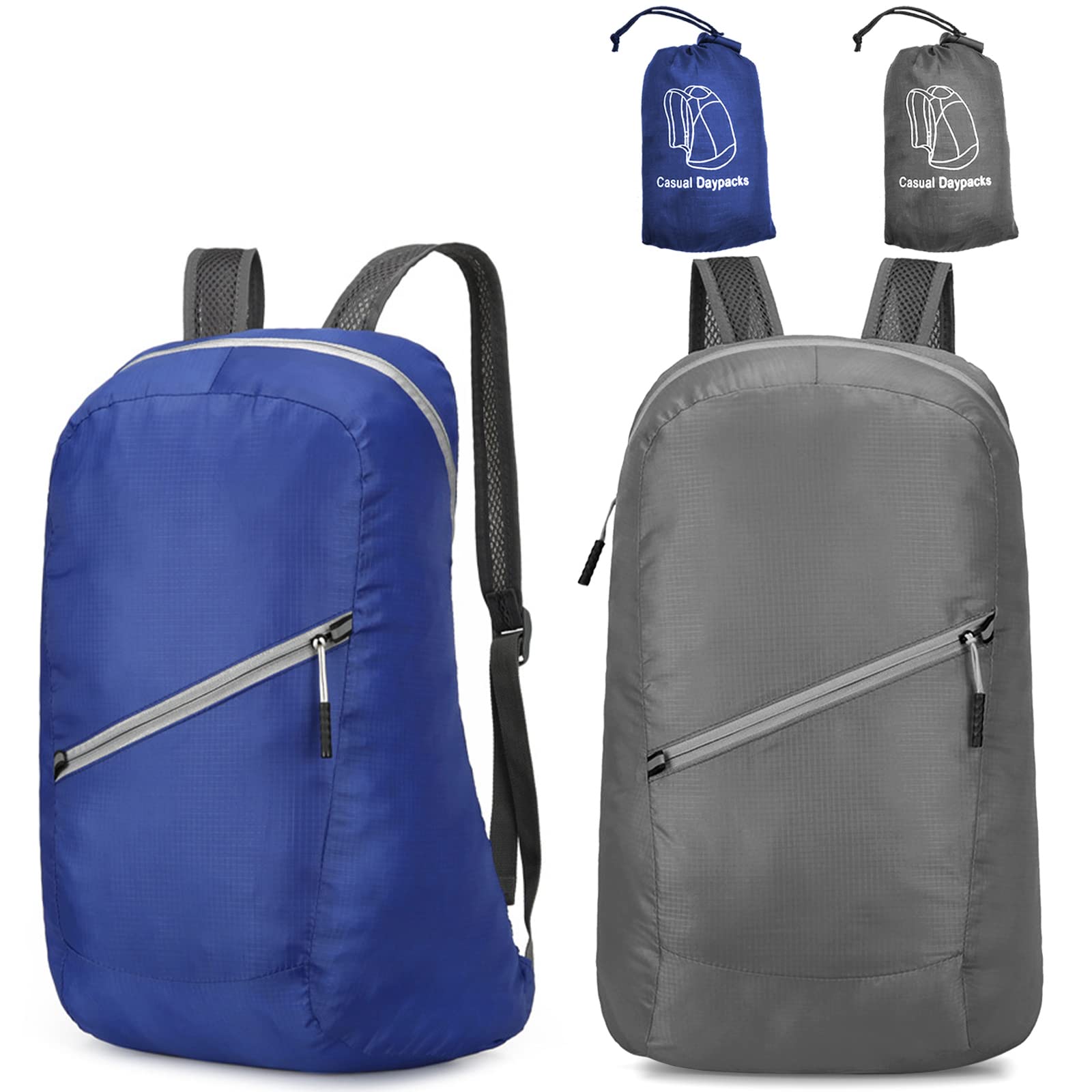 BELEFU 2Pcs Small Packable Backpack Foldable, Lightweight Hiking Camping Travel Backpack for Men Women, Ultralight Portable Day Pack (Color 1)