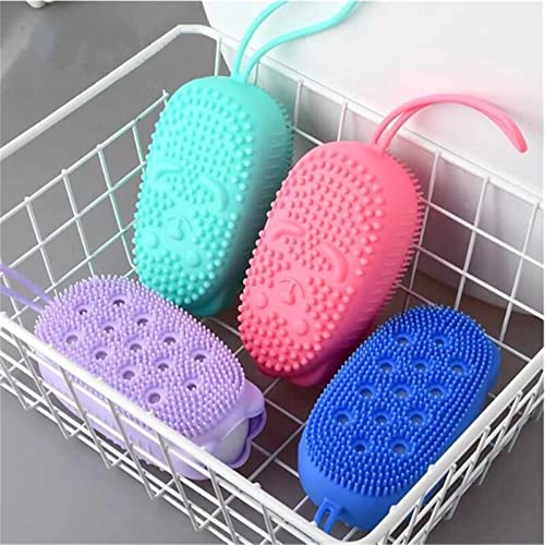 INGVY Dry Brushing Body Brush Silicone Sponge Bath Shower Rub Bath Shower Wash Body Pot Sponge Scrubber (Color : Purple)