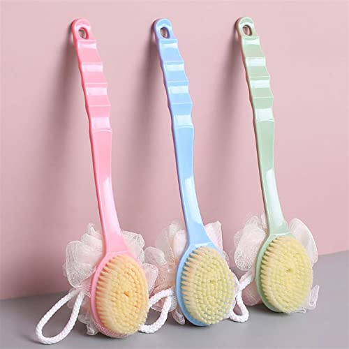 INGVY Dry Brushing Body Brush 3 Colors Double-Sided Bath Brush Bath Ball with Long-Handled Multifunctional Shower Brush Back Body Rubbing Exfoliating Brush (Size : Pink)