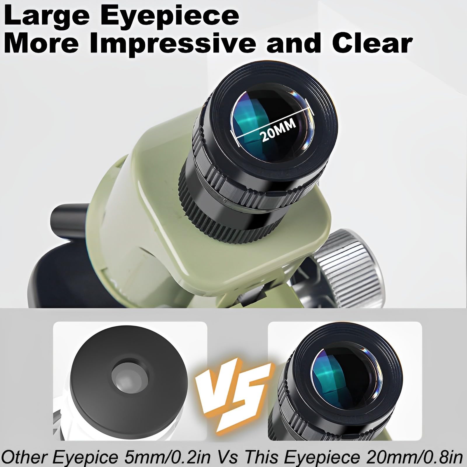 Ninyoon Large Eyepiece Microscope for Kids - Best Gift Kid Microscope Kit for Boy and Girl, 400X 1000X 1200X Educational Toy with 0.8inch Wide Angle Eyepiece Easier to Focus Observe (Yellow)