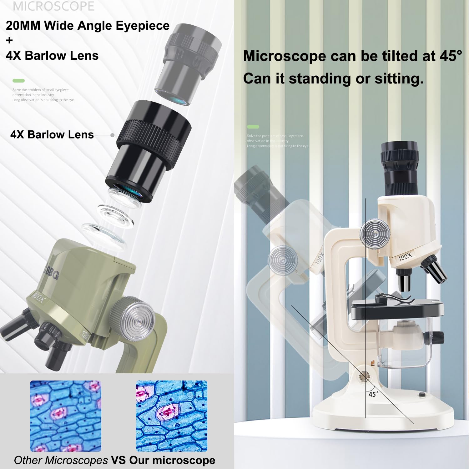 Ninyoon Large Eyepiece Microscope for Kids - Best Gift Kid Microscope Kit for Boy and Girl, 400X 1000X 1200X Educational Toy with 0.8inch Wide Angle Eyepiece Easier to Focus Observe (Yellow)