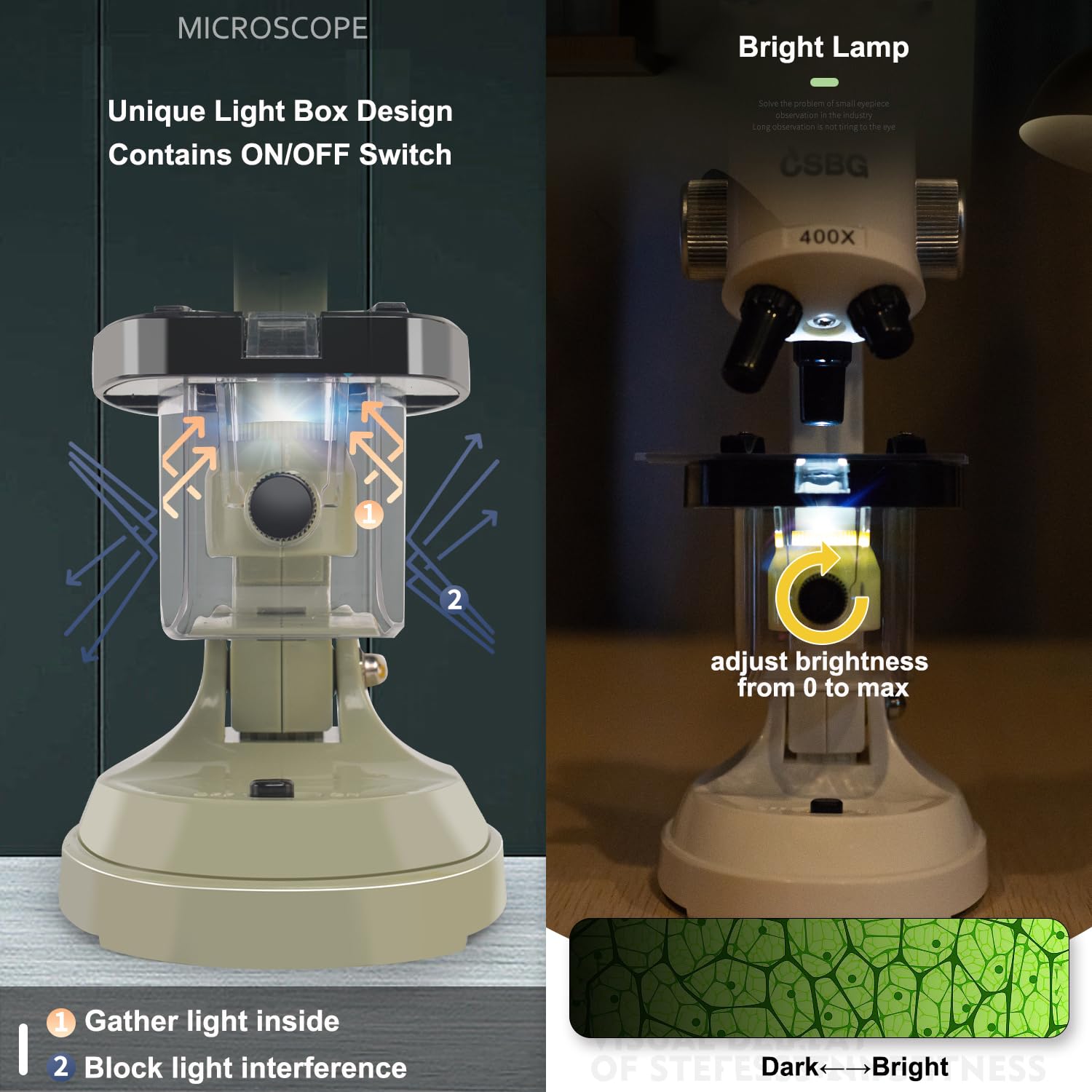 Ninyoon Large Eyepiece Microscope for Kids - Best Gift Kid Microscope Kit for Boy and Girl, 400X 1000X 1200X Educational Toy with 0.8inch Wide Angle Eyepiece Easier to Focus Observe (Yellow)