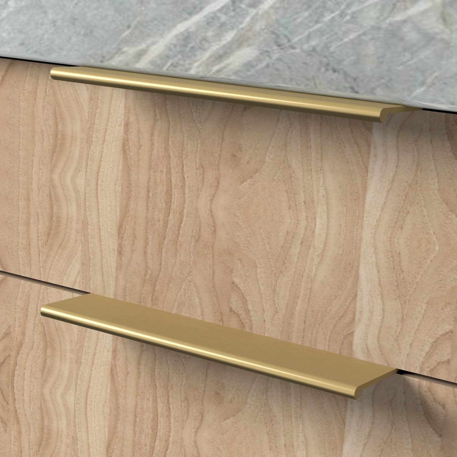 Peaha 10 Pack Kitchen Cabinet Handles 3 inch Matte Gold Pulls for Dresser Drawers Brushed Brass Door Edge Finger Pull Hardware