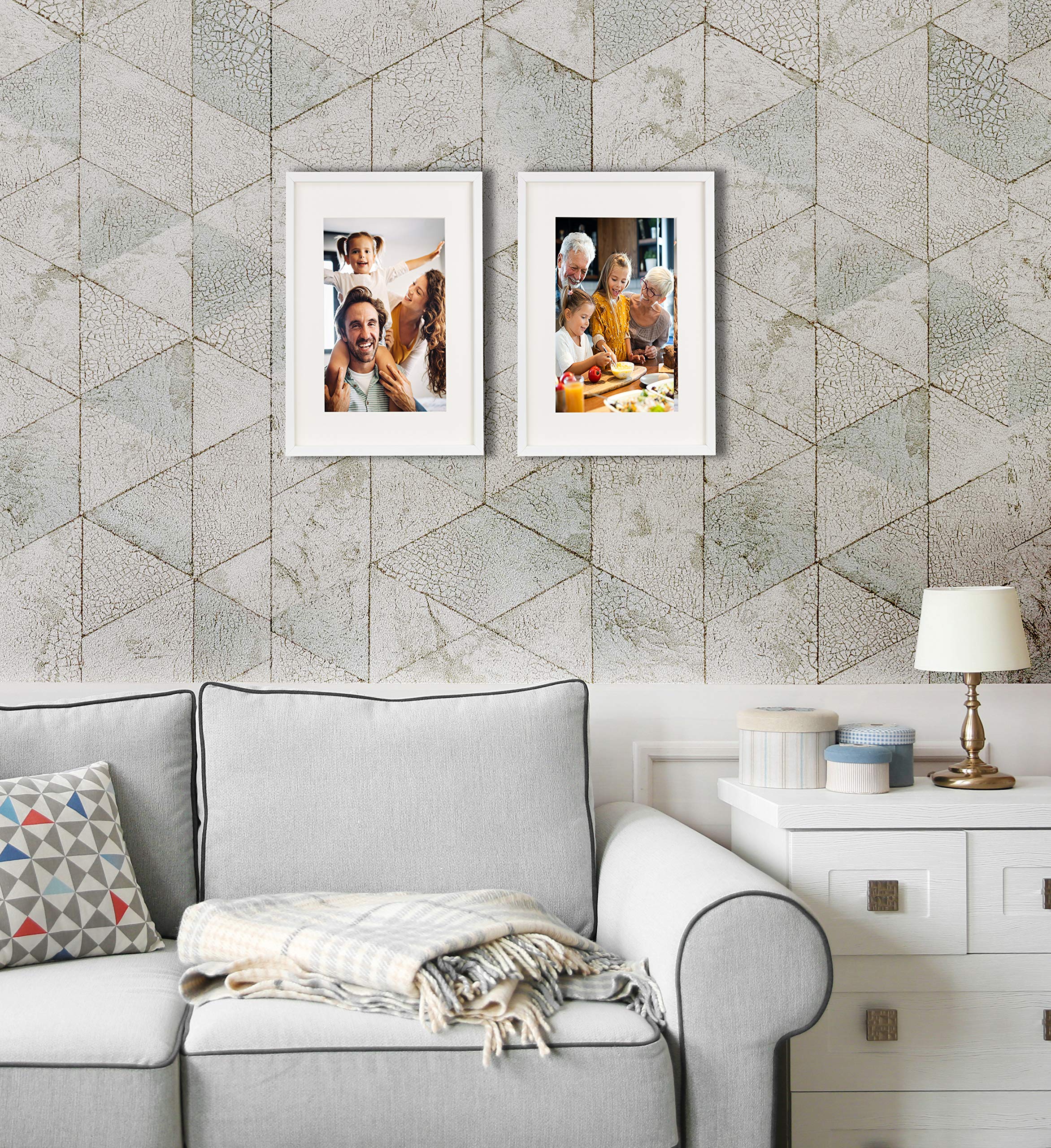 BD ART 12x16 White Picture Frame Made of Wood and High Definition Glass Display Pictures 8x12 with Mat or 12x16 Without Mat - Vertical and Horizontal Wall Mounting