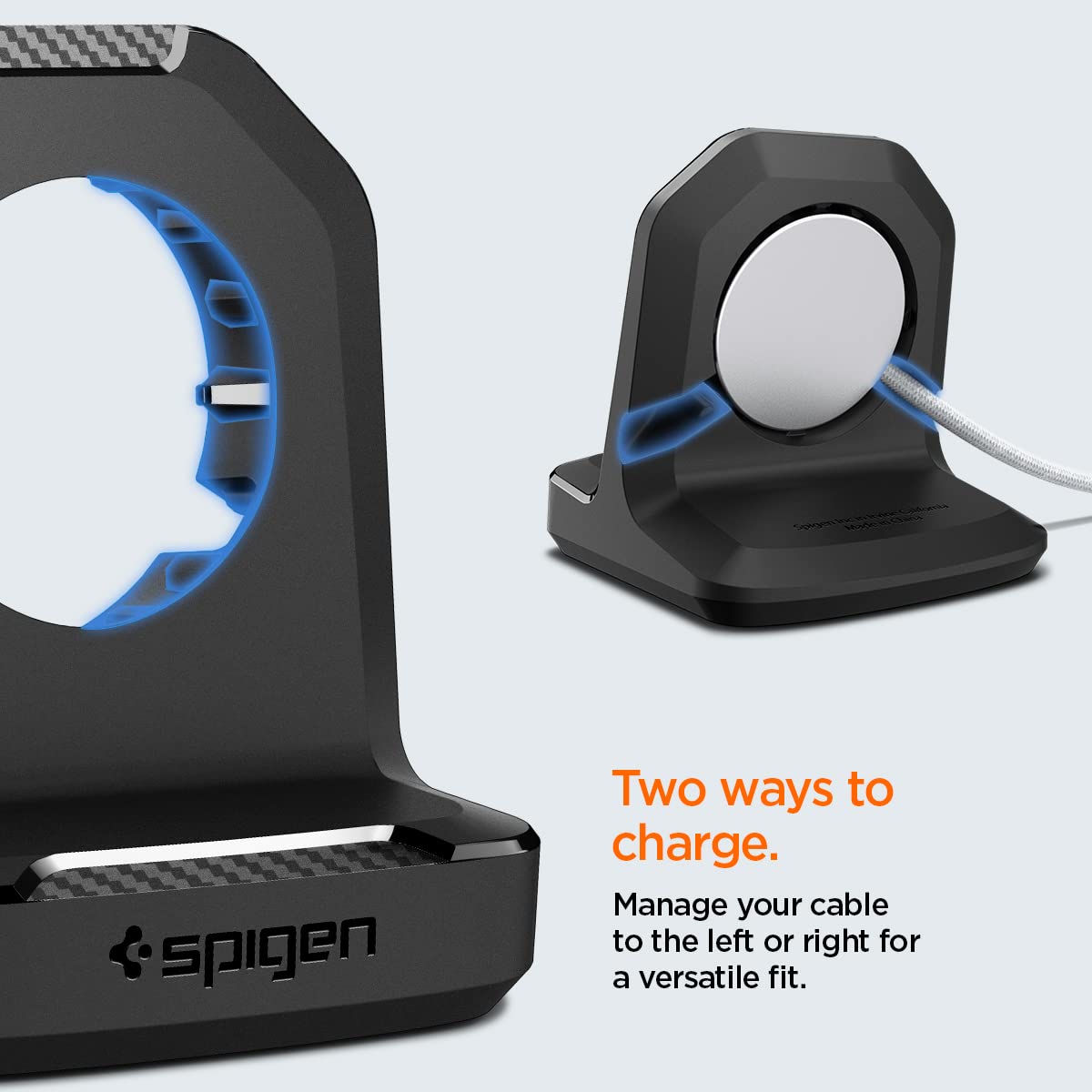 Spigen Rugged Armor Stand Designed for Apple Watch Charger Stand Compatible with Ultra 2/1 49mm, Series 10 46/42mm, 9/8/7 45/41mm, SE2/SE/6/5/4 44/40mm Durable TPU with Non-Slip Stable Base - Black