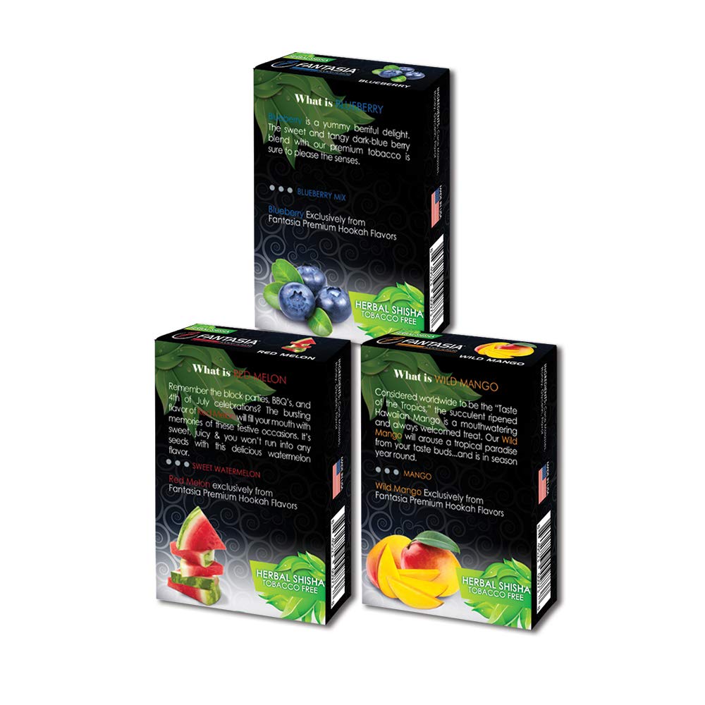 Fantasia Nicotine-Free Hookah, Hookah Shisha Flavors, Tobacco & Nicotine Free, Fruit Variety Pack, 50-Gram (Pack of 3) F3