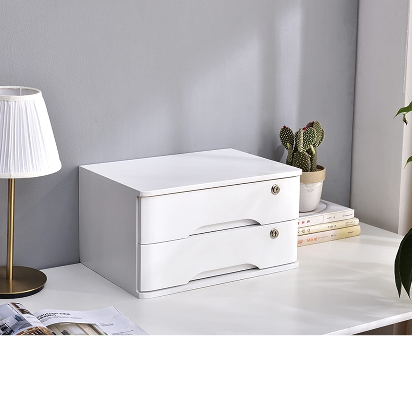 BIZOLE Solid Wood Storage Box - File Cabinet A4 Flat File Cabinet with Lock, Desktop Drawer Storage Cabinet, Wooden Storage Box, Desk Organizers with Lock (Size : 2 Layer)
