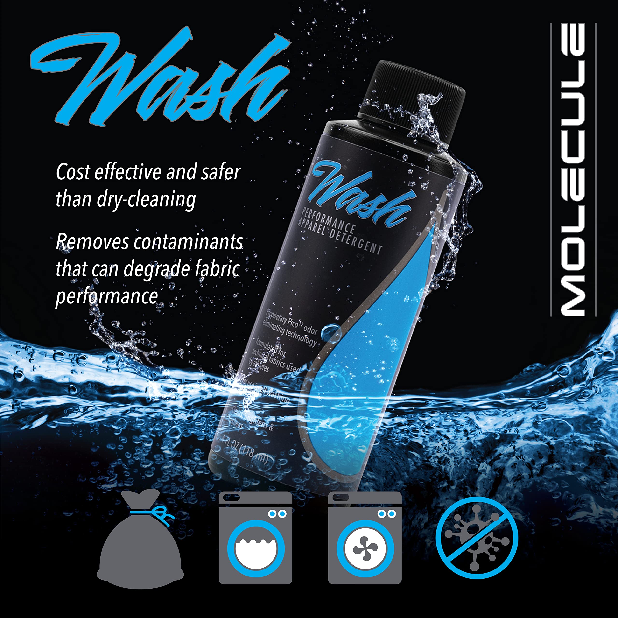 Molecule Clean Kit, 16 Ounce Wash, 4 Ounce Refresh, 4 Ounce Spot Cleaner, Laundry Bag, Performance Apparel Care, Race Suits, Removes Tough Spots and Stains (1 Kit)
