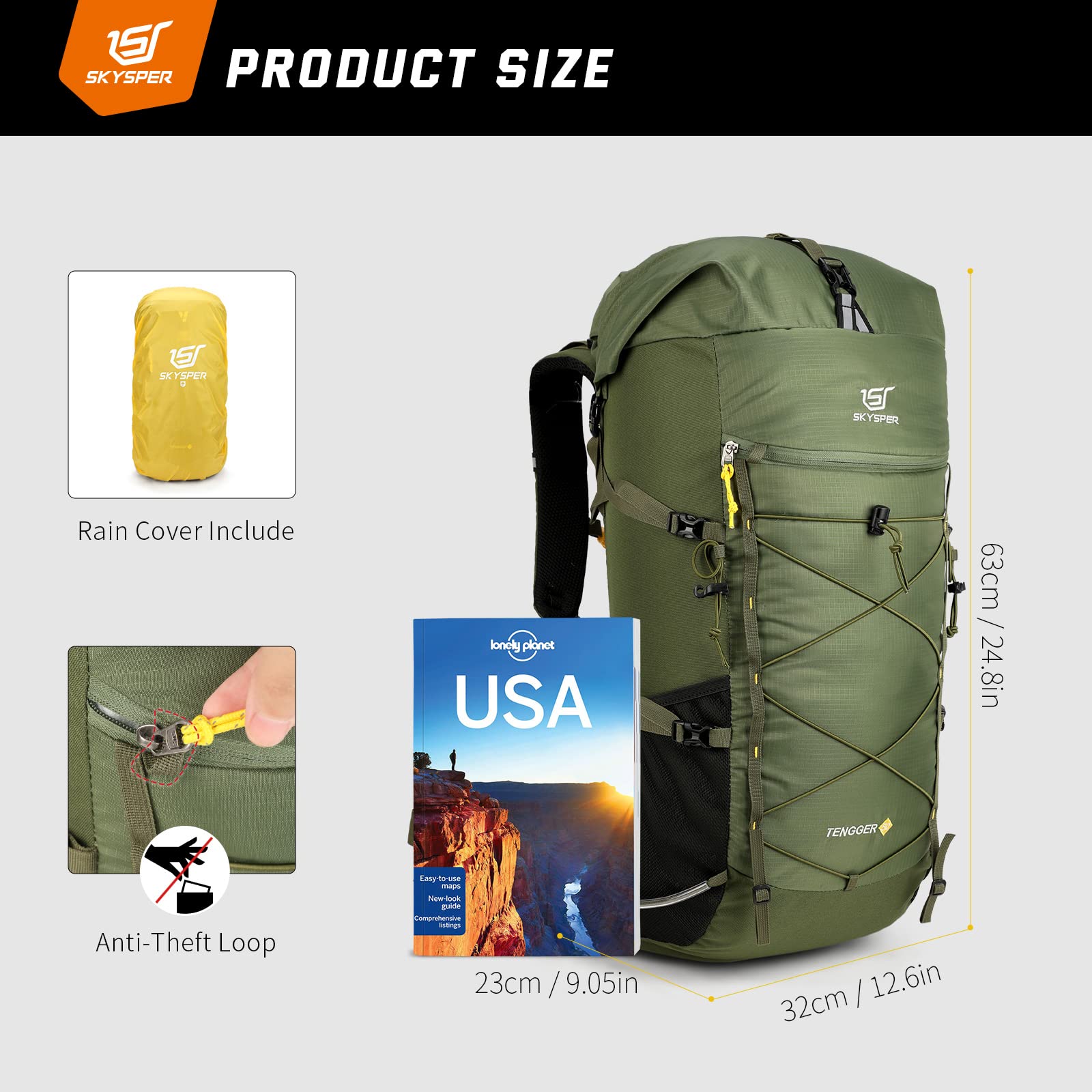 SKYSPER Hiking Backpack, 50L/60L Backpacking Backpack for Camping Travel, Lightweight Waterproof Outdoor Pack for Men Women