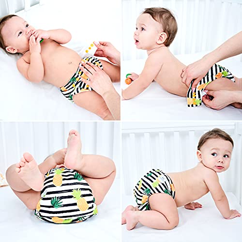 Baby Cloth Diapers One Size Adjustable Washable Reusable Pocket Diapers for Baby Girls and Boys 5 Packs +5 Microfiber Inserts