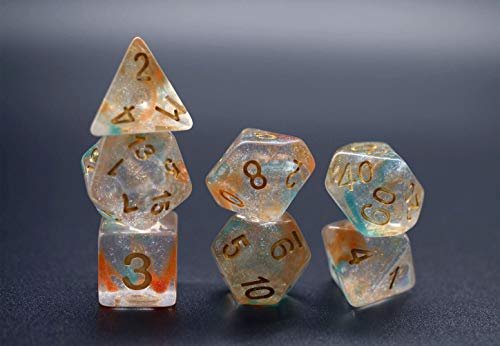 Dice DND Polyhedral Dice RPG Dice for Dungeons and Dragons,Pathfinder,MTG,D&D,Role Playing Game Orange Green Transparent Dice with Color Changing Glitter