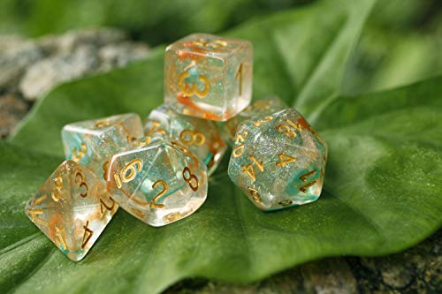 Dice DND Polyhedral Dice RPG Dice for Dungeons and Dragons,Pathfinder,MTG,D&D,Role Playing Game Orange Green Transparent Dice with Color Changing Glitter
