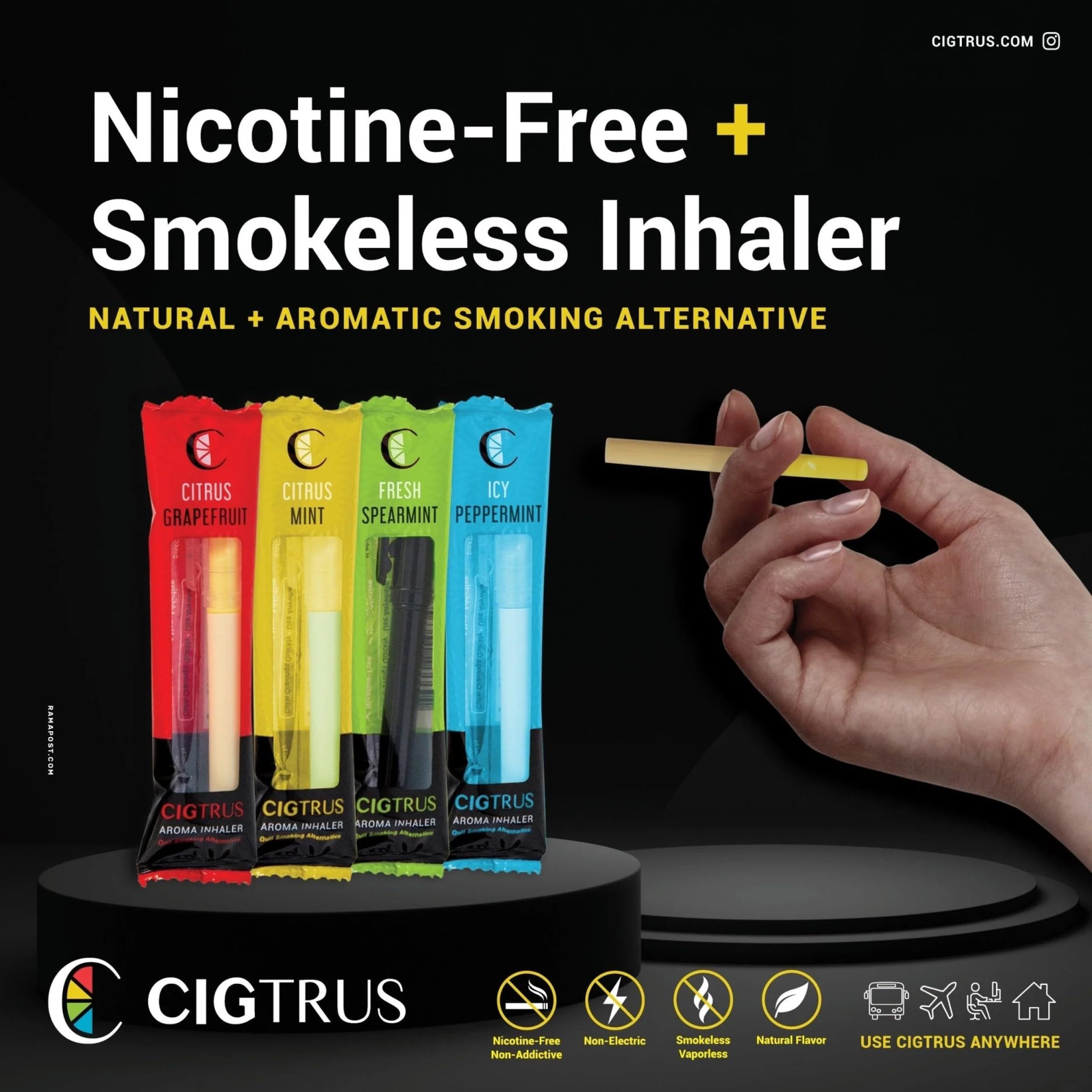Natural Nicotine-Free & Tobacco-Free Smoking Alternative - Non-Electric Craving Relief, Quit Smoking Aid with Cigtrus (Fresh Spearmint)