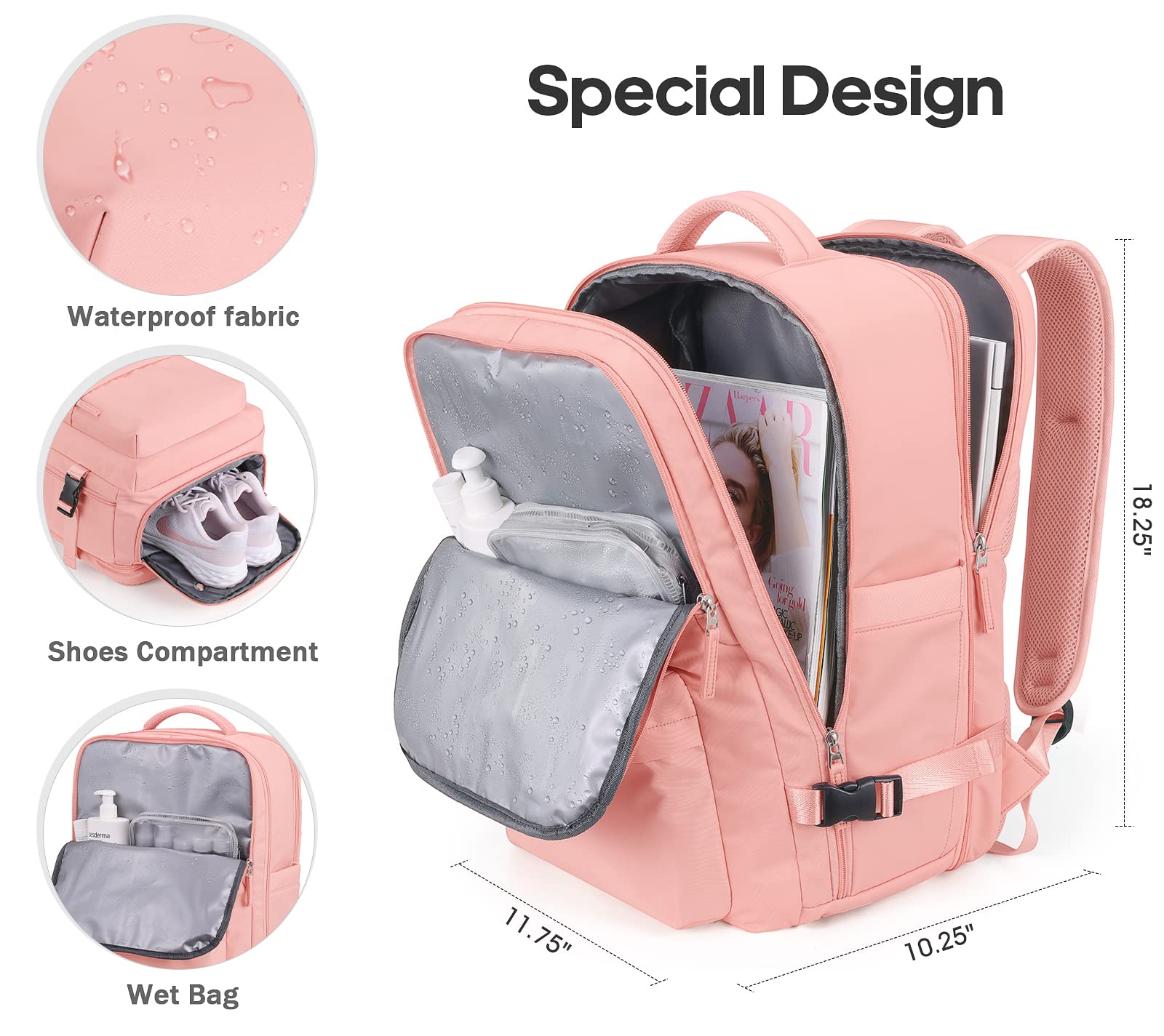 Bagsure Large Travel Backpack for Women Men, 45L Expandable Carry On Backpack, 17 Inch Laptop Backpack Waterproof College Business, Flight Approved