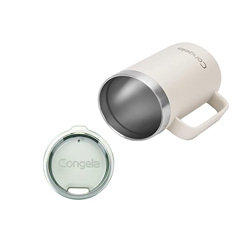 Congela 22oz 2Pack stainless steel insulated coffee mugs with handle, double wall vacuum camping cups set with Tritan lid for hot and cold drinks(Cement+Desert Sage,22oz 2Pack)