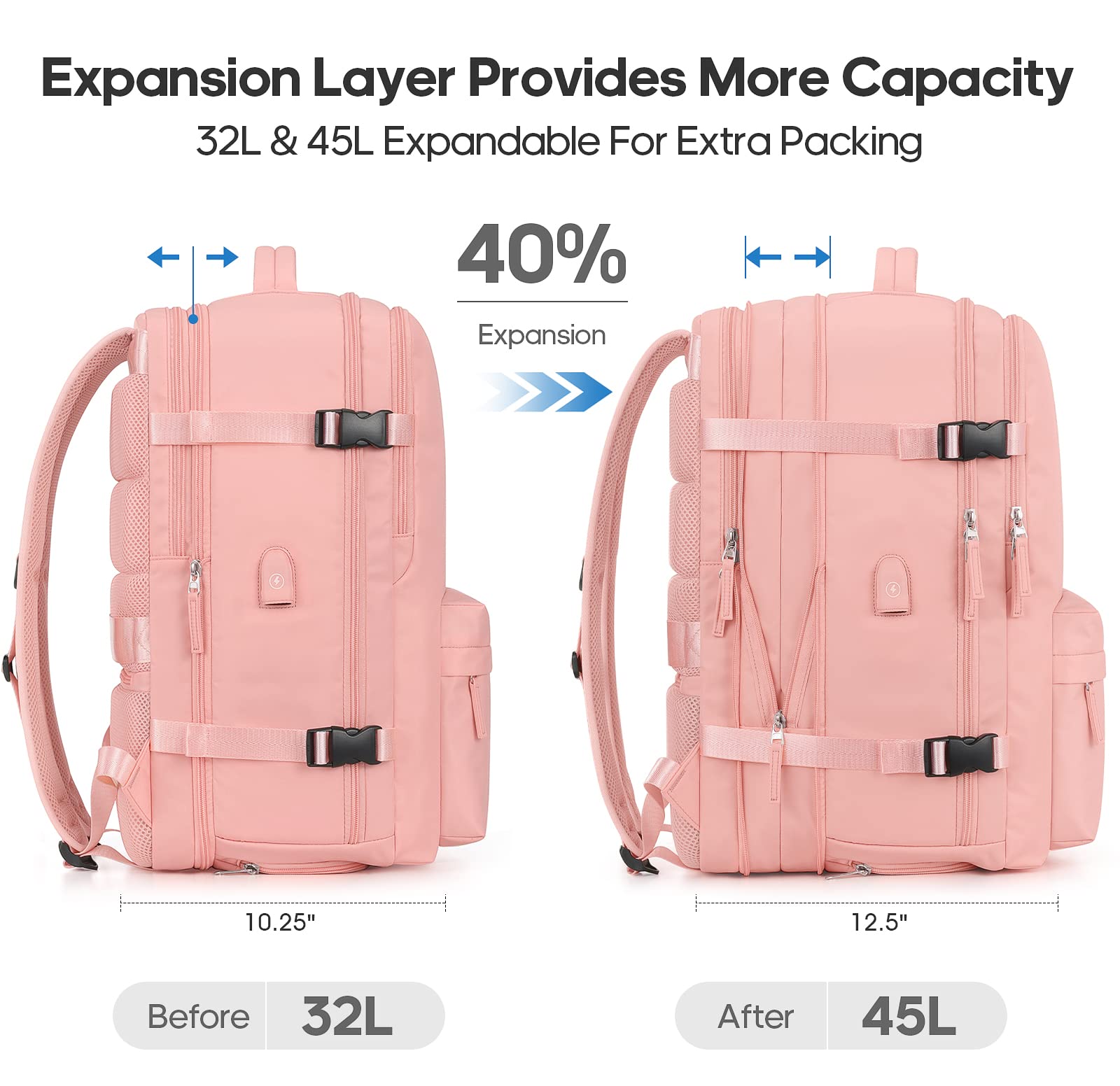 Bagsure Large Travel Backpack for Women Men, 45L Expandable Carry On Backpack, 17 Inch Laptop Backpack Waterproof College Business, Flight Approved