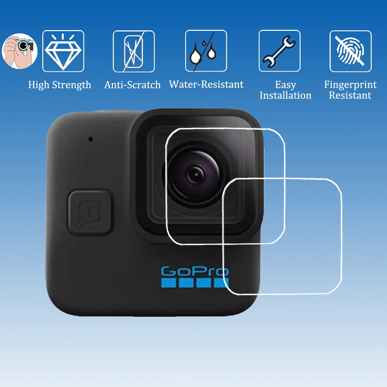 aMagisn Silicone Case Bag Screen Protector for GoPro HERO11 Black Mini Tempered Glass Film Cover Shield (1+2)