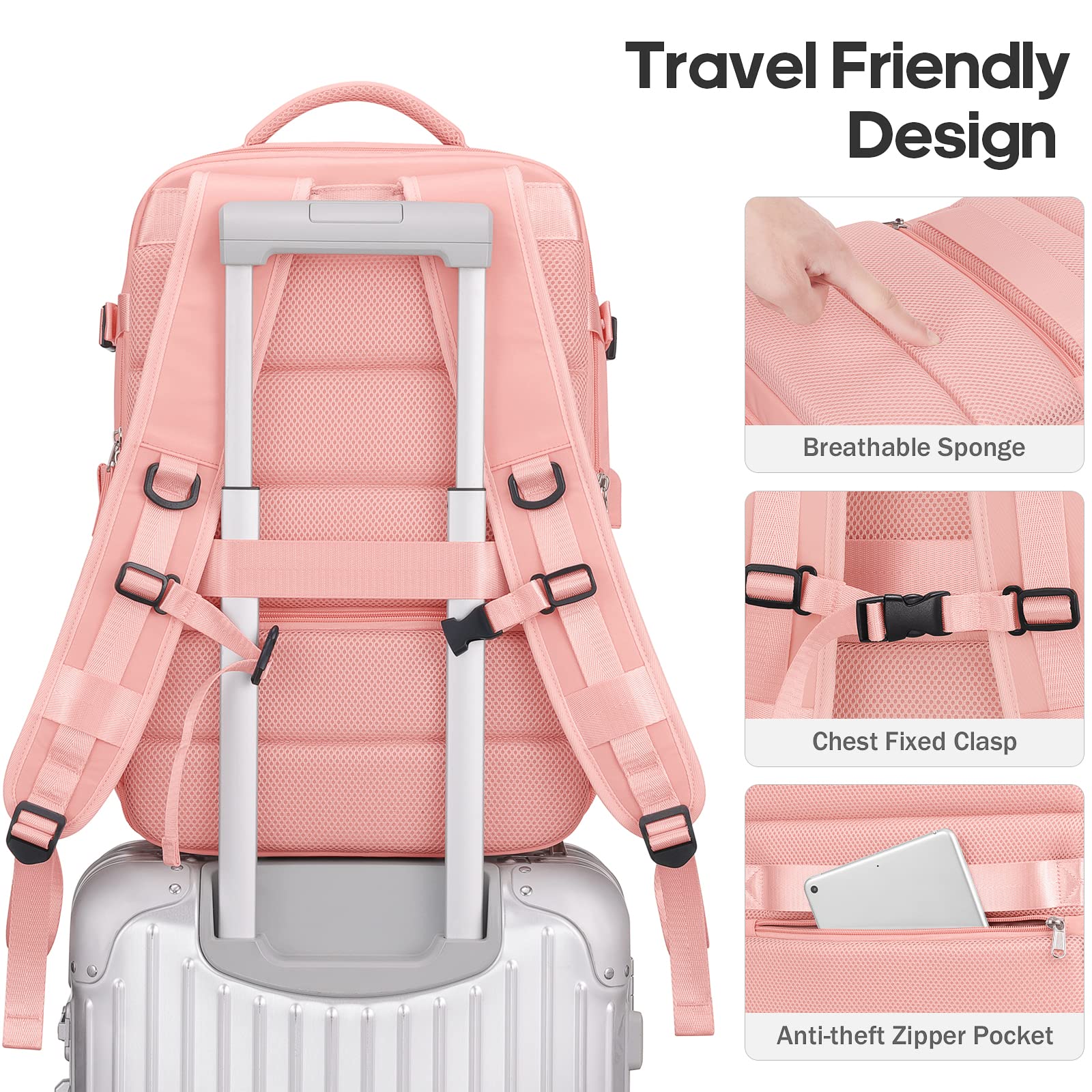 Bagsure Large Travel Backpack for Women Men, 45L Expandable Carry On Backpack, 17 Inch Laptop Backpack Waterproof College Business, Flight Approved