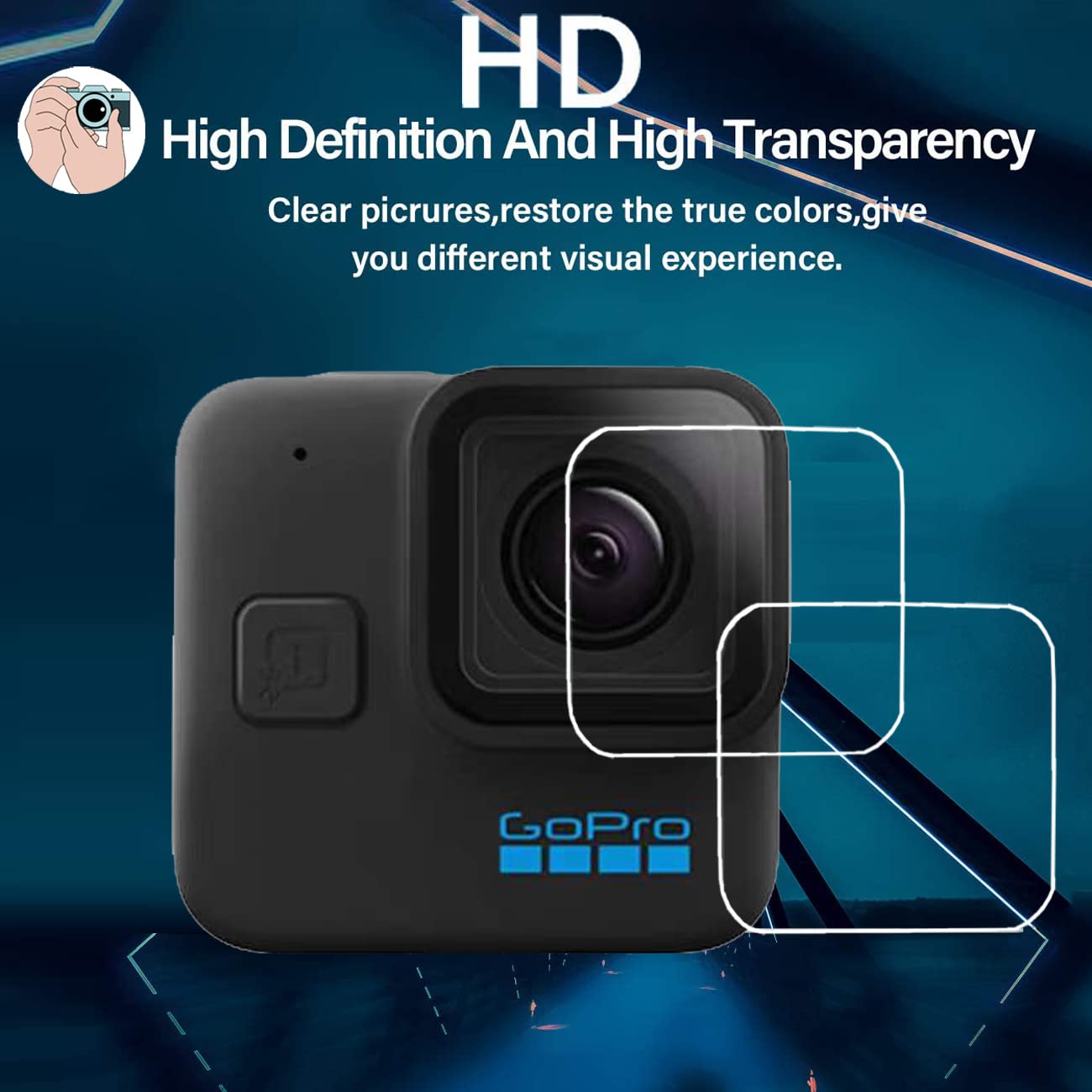 aMagisn Silicone Case Bag Screen Protector for GoPro HERO11 Black Mini Tempered Glass Film Cover Shield (1+2)