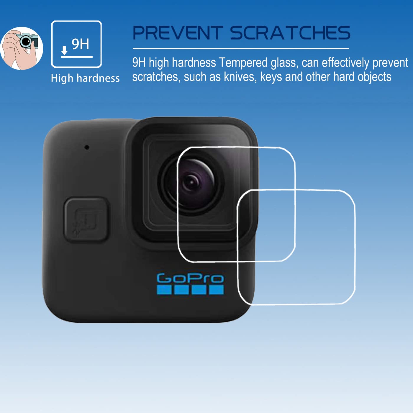aMagisn Silicone Case Bag Screen Protector for GoPro HERO11 Black Mini Tempered Glass Film Cover Shield (1+2)