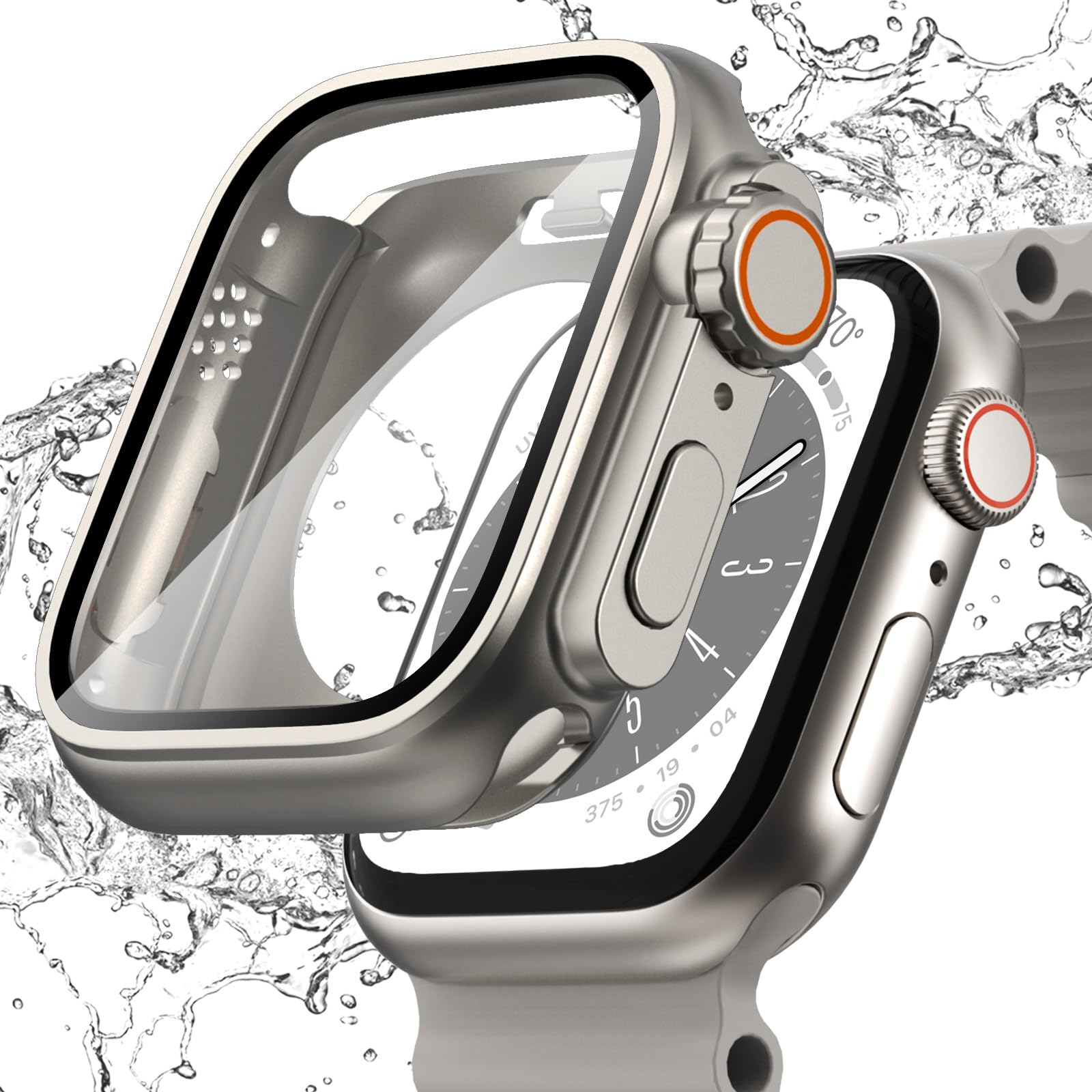 [ Looks Like Ultra Protector Case ] CHANCHY 2 in 1 Waterproof Case for Apple Watch Case 44mm with Screen Protector, Front & Back Full Protective Bumper Face Cover for Men Women, 44mm, Titanium