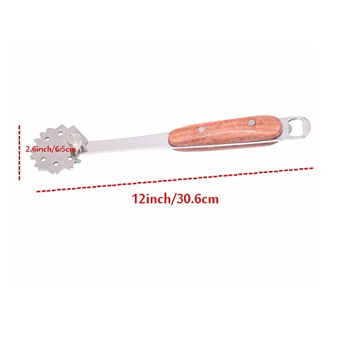 Stainless Steel BBQ Grill Scraper, 360° Adjustable Grill Carbon Grate Cleaner, Wooden Handle Metal Barbecue Grill Cleaner Tool Grill Scraper with Bottle Opener Works with Most Grill Grates