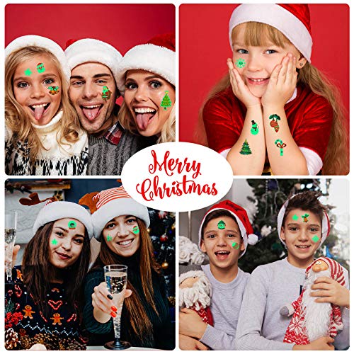 Christmas Temporary Tattoo Stickers, Luminous Xmas Tattoo Decal for Kids, Glow in the Dark Waterproof Fake Tattoos for Gift (10 Sheets)