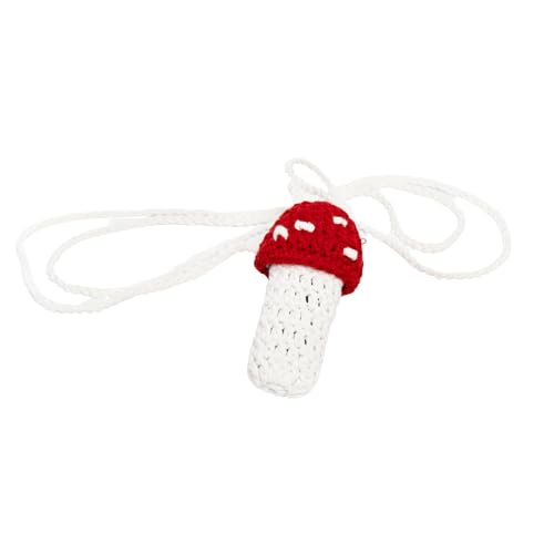 Crochet Mushroom Pouch, Handmade Mushroom Pouch Chapstick Holder – Festival Pouch Necklace – Crochet Handmade Case Pendant, Lanyard for Lip Balm (Red)