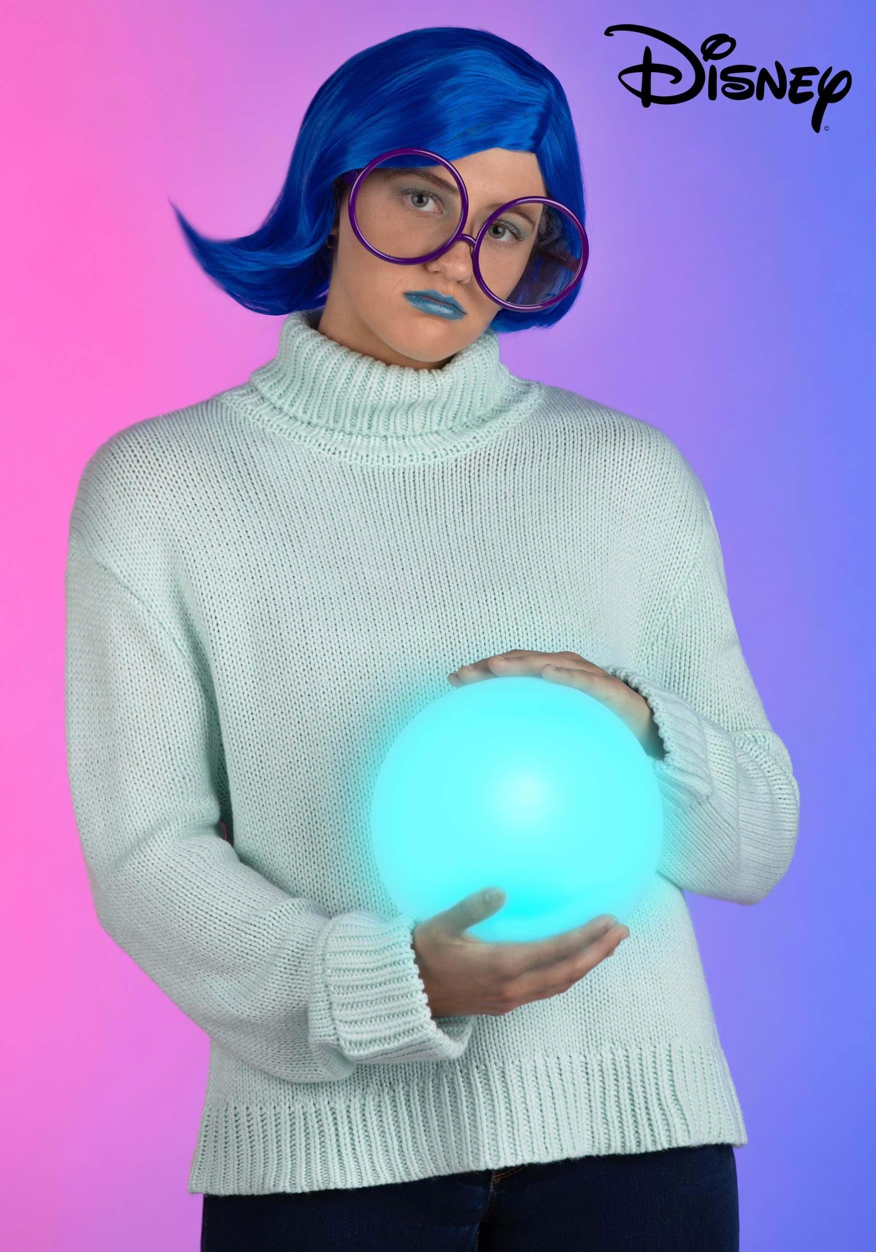 Fun Costumes Disney and Pixar Inside Out Sadness Costume for Adults, Deluxe Women's Sadness Outfit for Halloween and Cosplay Large Blue