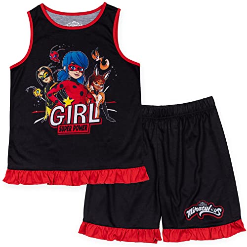 Miraculous Ladybug Rena Rouge Little Girls Ruffle Tank Top Shirt & Pajama Shorts Set 6 Black
