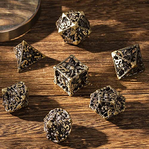LANSAI Metal DND Hollow Polyhedral Beholder Dice Set D&D Suitable for Dungeons and Dragons Role Playing Games(Bronze)