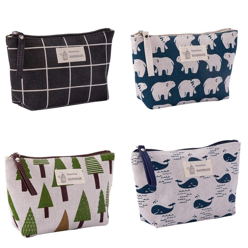 Makeup Bag Cosmetic Small Bag for Women Waterproof Large Capacity Travel Pounch Toiletry Bag for Girls Brush Purse Reusable Organizer Open Flat with Handle(A)