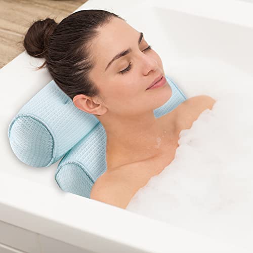 Idle Hippo Bath Pillow, Tencel Spa Bathtub Pillow, Ultra Soft Bath Pillows for Tub Neck and Back Support, Quick Dry Bath Tub Pillow Headrest for Bathtub, Machine Wash - Light Blue