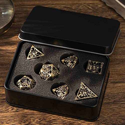 LANSAI Metal DND Hollow Polyhedral Beholder Dice Set D&D Suitable for Dungeons and Dragons Role Playing Games(Bronze)