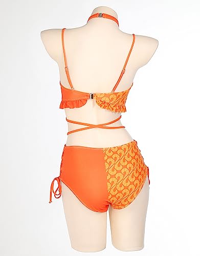 Miraculous Women's Rena Rouge Beach Halter Straps Top with Side-Closure Bottom Bikini Set Swimsuit Bathing Suit (as1, Alpha, l, Regular, Regular, Orange)
