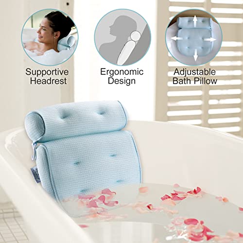 Idle Hippo Bath Pillow, Tencel Spa Bathtub Pillow, Ultra Soft Bath Pillows for Tub Neck and Back Support, Quick Dry Bath Tub Pillow Headrest for Bathtub, Machine Wash - Light Blue