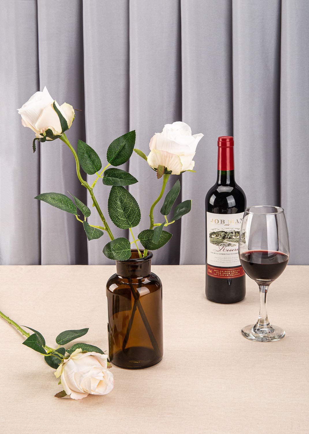 Flojery 10pcs Artificial Rose Flowers Long Stem Fake Silk Roses for DIY Wedding Bouquet Table Centerpiece Home Decor (White)