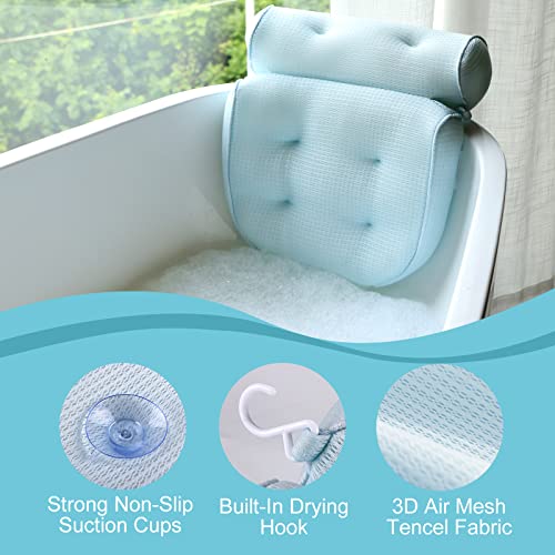 Idle Hippo Bath Pillow, Tencel Spa Bathtub Pillow, Ultra Soft Bath Pillows for Tub Neck and Back Support, Quick Dry Bath Tub Pillow Headrest for Bathtub, Machine Wash - Light Blue