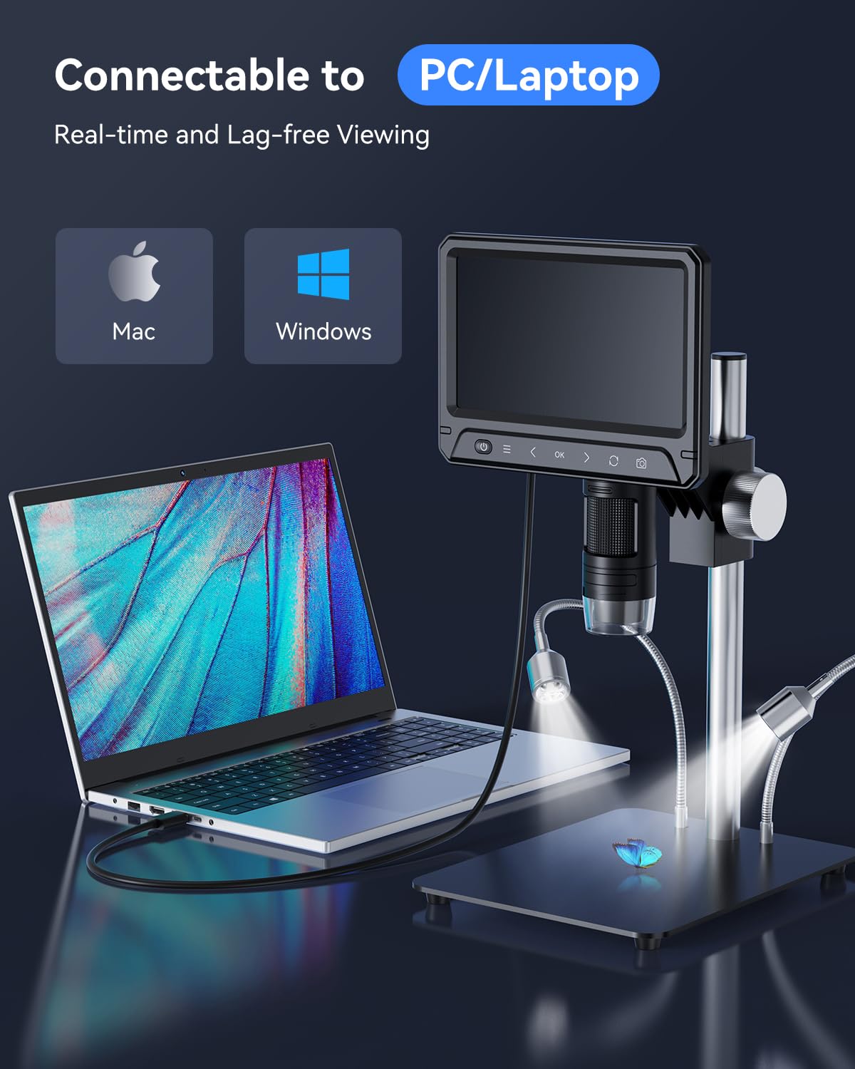 7" LCD Digital Microscope, Coin Microscope with 12MP Camera 10-1200X, 1080P Video/Photo, SKYEAR USB Microscope for Windows/MacOS, 2 Fill Lights, Wireless Remote, Microscope for Adults
