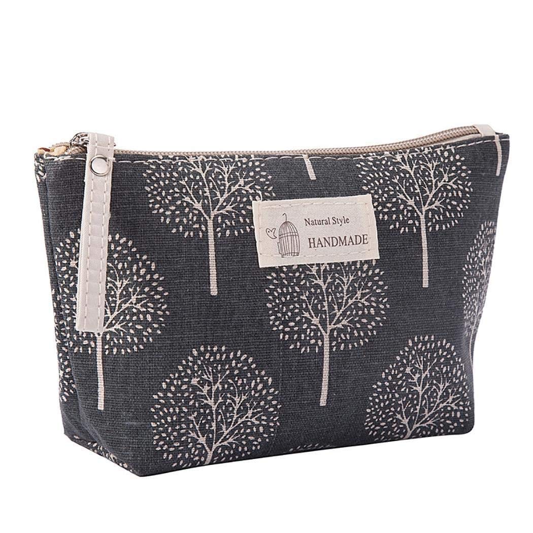 Makeup Bag Cosmetic Small Bag for Women Waterproof Large Capacity Travel Pounch Toiletry Bag for Girls Brush Purse Reusable Organizer Open Flat with Handle(A)