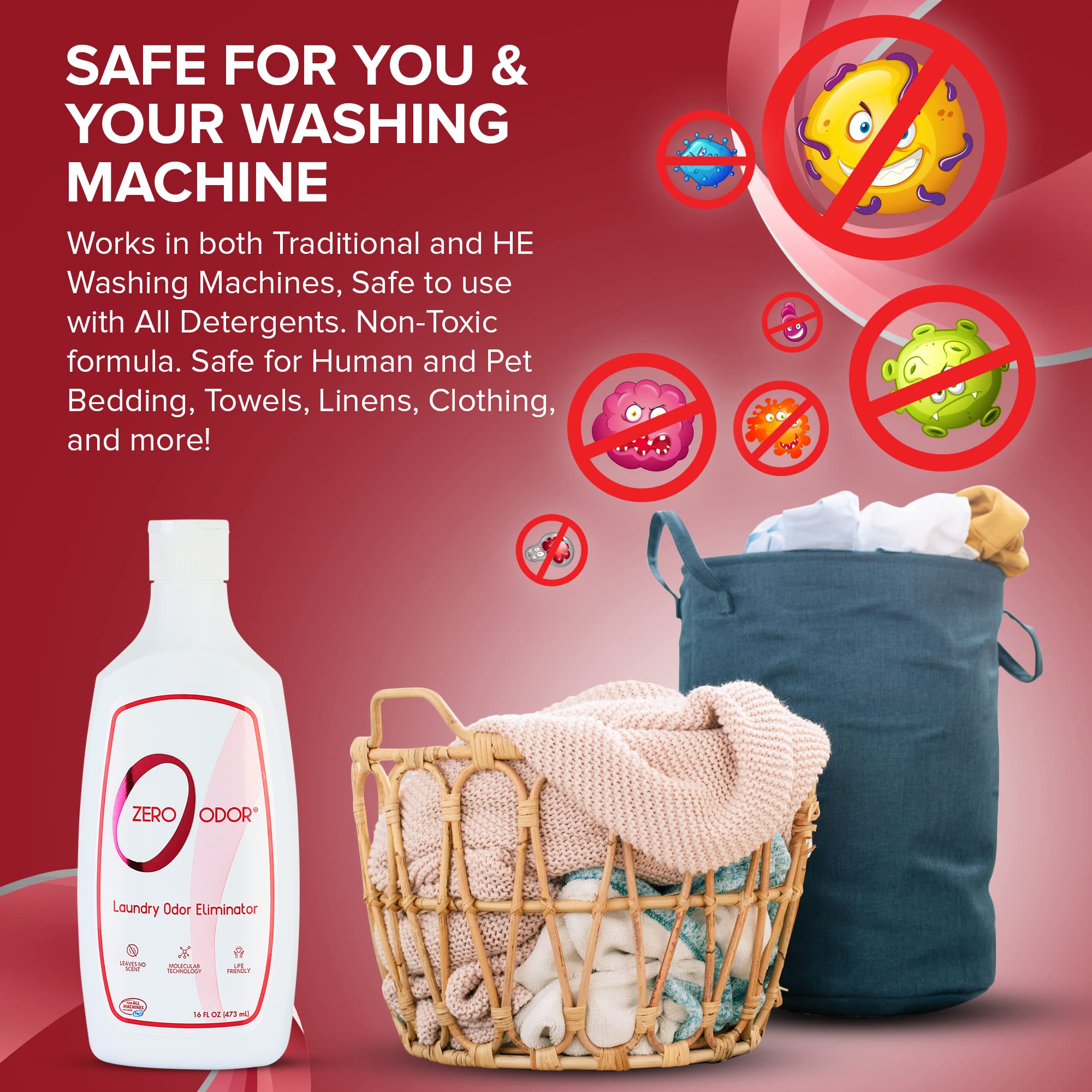 Zero Odor β Laundry Odor Eliminator - Permanently Eliminate laundry Odor β Patented Molecular Technology Best For Clothes, Towels & Linens, Shoes, Bags, Etc. - rinse and refresh Again, 16oz